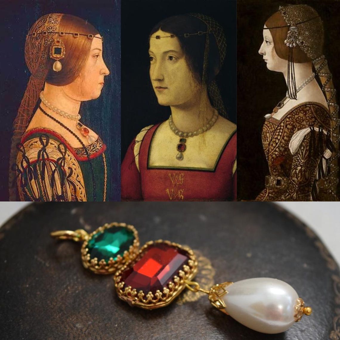 Renaissance Pendant Necklace, Renaissance Emerald and Ruby Pearl ...