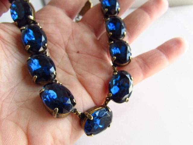 Navy Crystal Necklace Navy Statement Necklace Dark Blue | Etsy