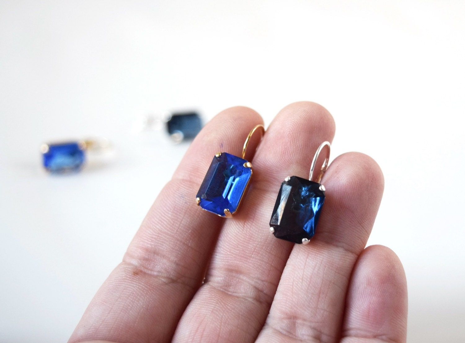 Dark Blue Crystal Earrings Sapphire Crystal Earrings Blue - Etsy