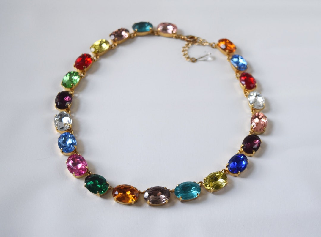 Statement Necklace Multi Color Rhinestone Necklace Harlequin - Etsy