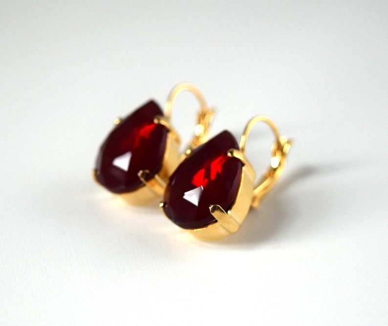 Red Rhinestone Earrings, Ruby Crystal Earring, Red Crystal Jewelry ...