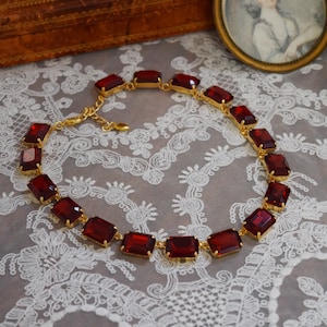 Ruby Red Statement Necklace, 18th Century Necklace, Red Collet Necklace ...