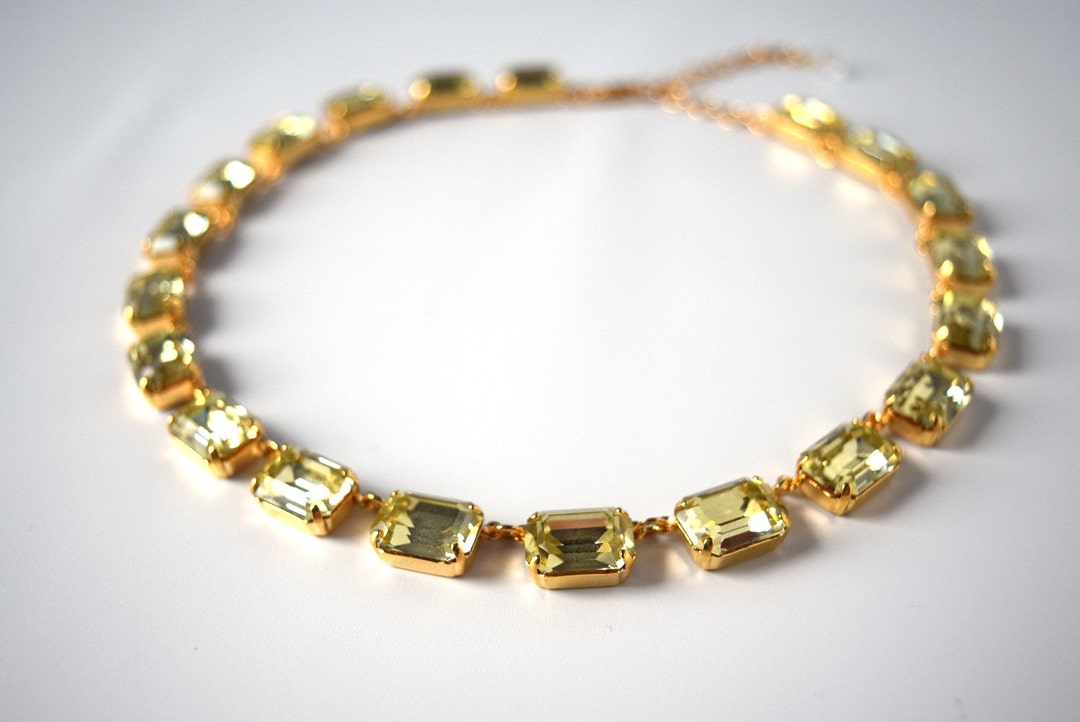 Yellow Crystal Necklace, Swarovski Crystal Jewelry, Citrine Collet ...