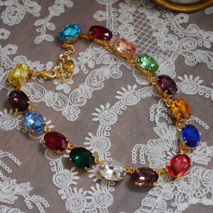 Statement Necklace, Multi Color Rhinestone Necklace, Harlequin Collet ...