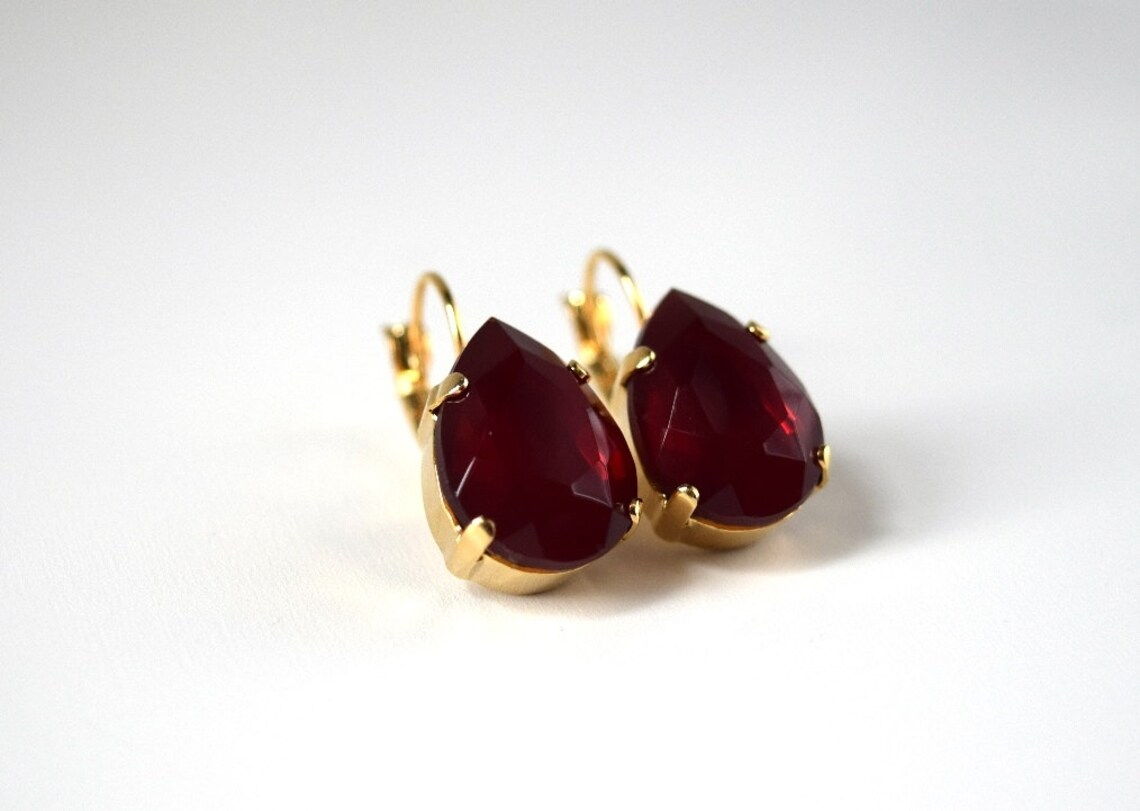 Red Rhinestone Earrings Ruby Crystal Earring Red Crystal - Etsy