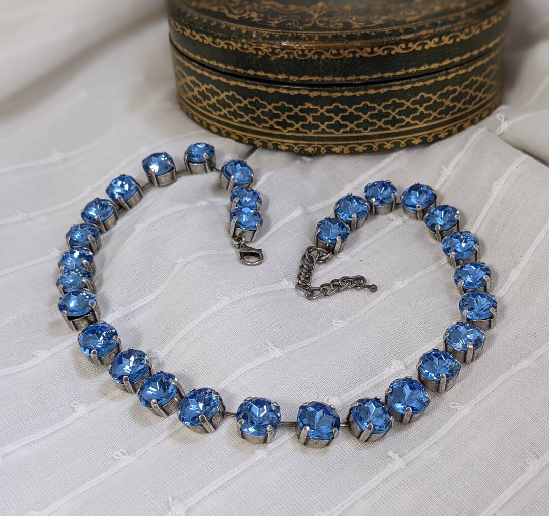 Light Blue Paste Glass Collet Necklace, Light Sapphire Blue, Ocean Blue ...