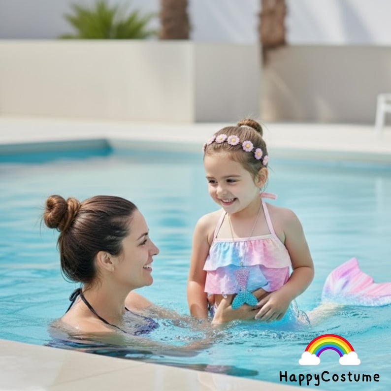 Rainbow Mermaid Tail Swimsuit for Girls – Kids Pool Costume Set, Pink ...