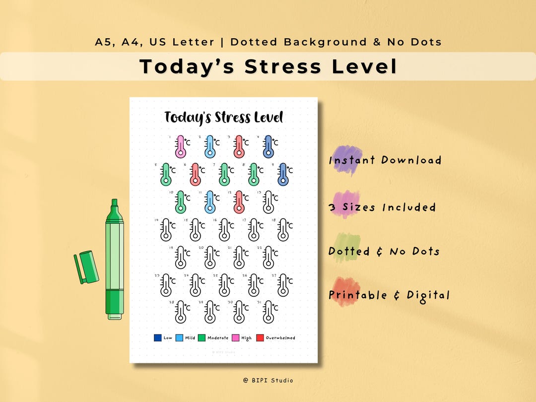 Stress Tracker Printable | Today’s Stress Level | Bullet Journal Insert ...