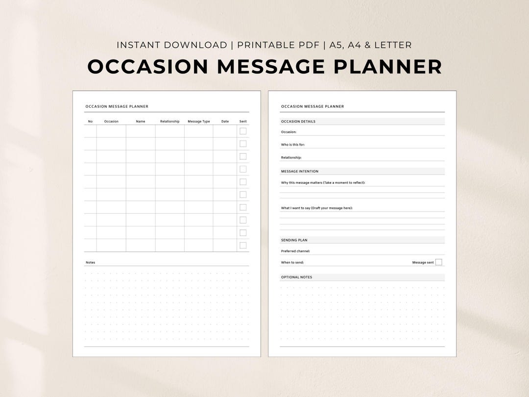 Occasion Message Planner Printable | Plan & Prepare Meaningful Messages ...