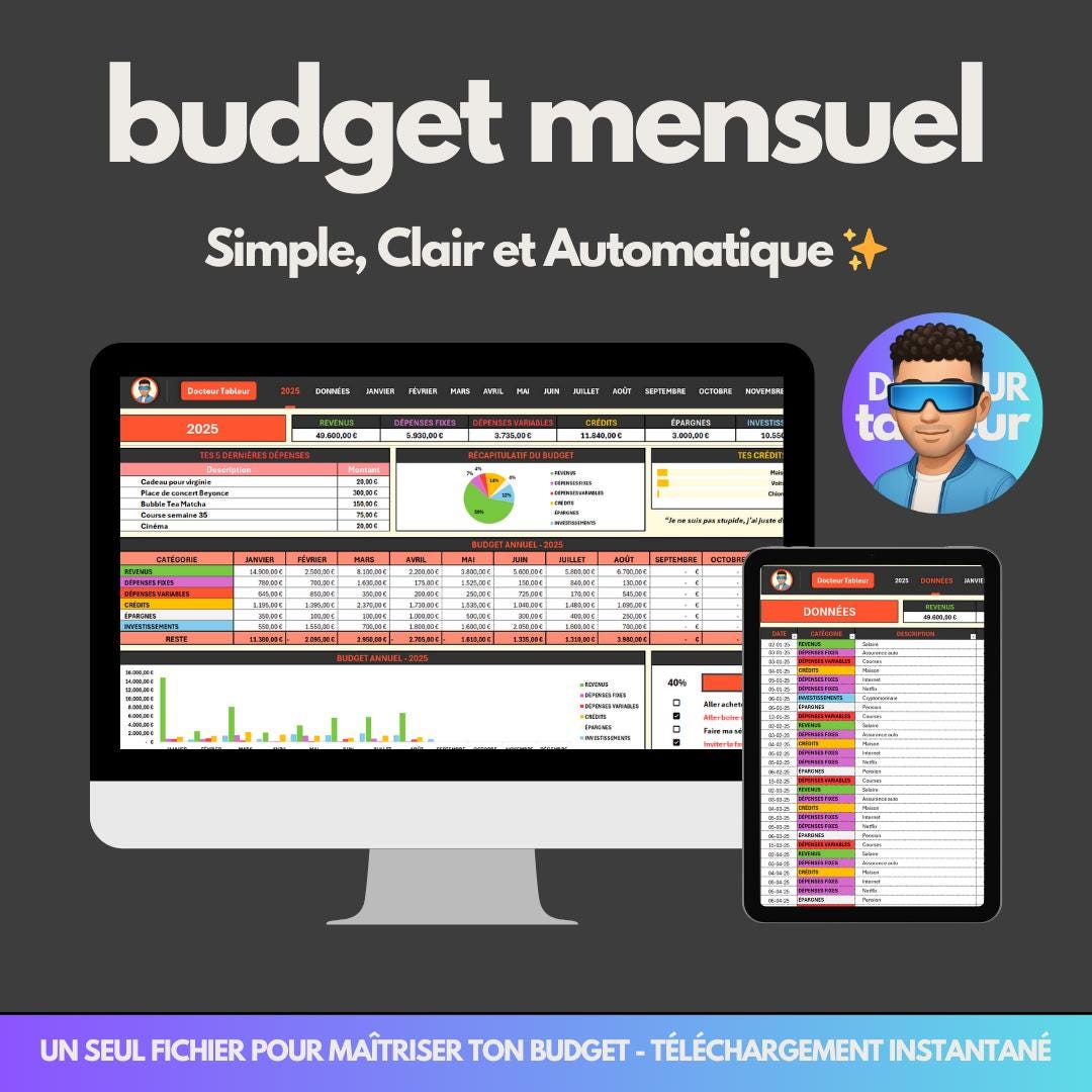 Excel Budget Spreadsheet in French – Simple, Clear and Automatic - Etsy