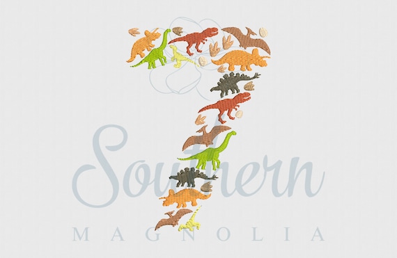 Dinosaur Number 7 Embroidery Design | Etsy