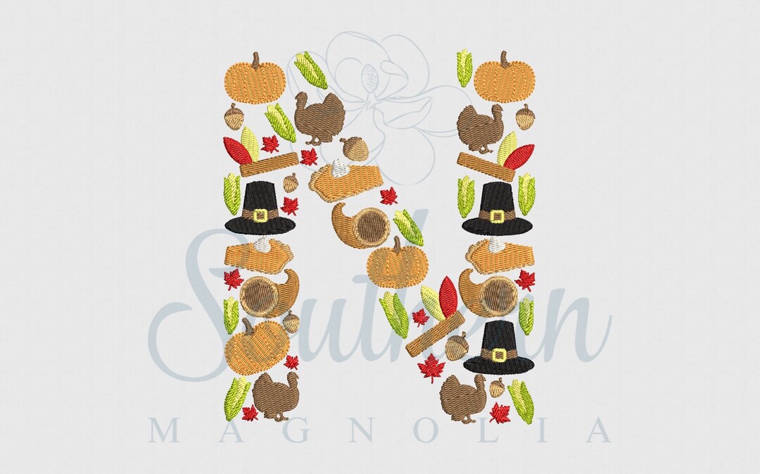 N Thanksgiving Alphabet Embroidery Design - Etsy