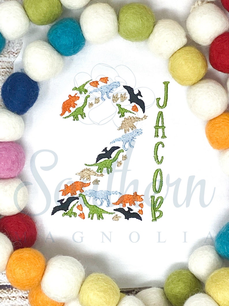 Dinosaur Number 2 Embroidery Design | Etsy