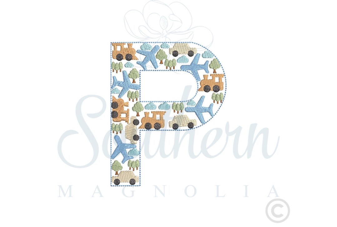 P Cars Planes Trains Alphabet Embroidery Design, Car Embroidery Design ...