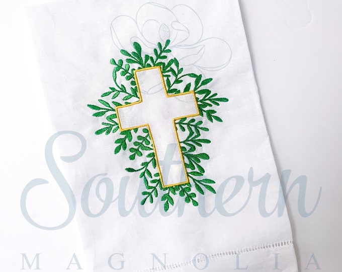 Cross Embroidery Design, Floral Cross Embroidery, Cross Greenery, Cross ...