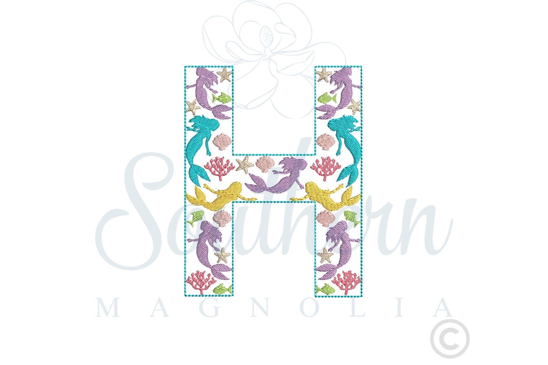H Mermaid Embroidery Design Embroidery Font Mermaid - Etsy