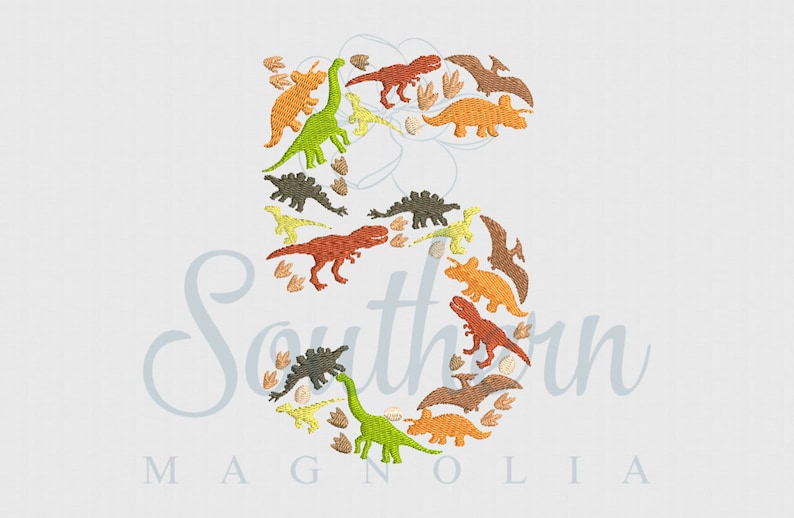 Dinosaur Number 5 Embroidery Design - Etsy