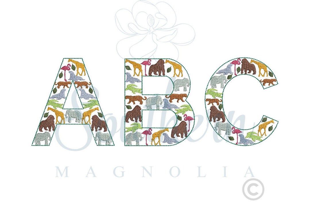 Zoo Alphabet Embroidery Design, Zoo Embroidery Font, Safari Embroidery ...
