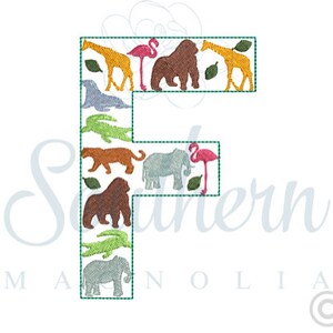 F Zoo Alphabet Embroidery Design, Zoo Embroidery Font, Safari ...