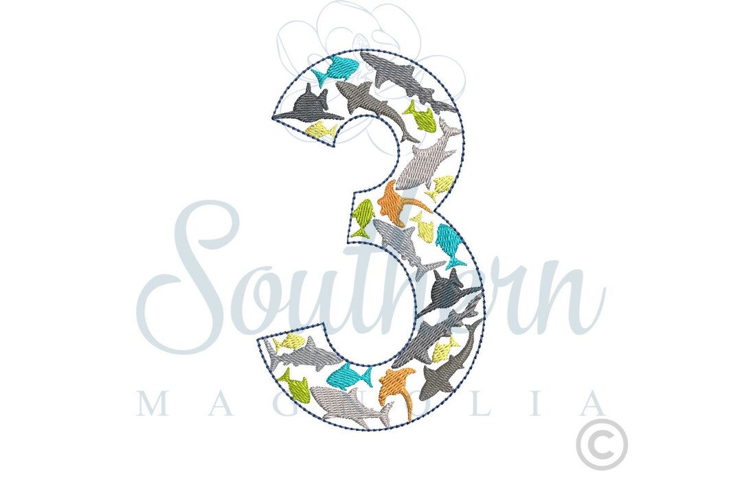 Number 3 Embroidery Design, Sea Creatures Embroidery Design, Fish ...