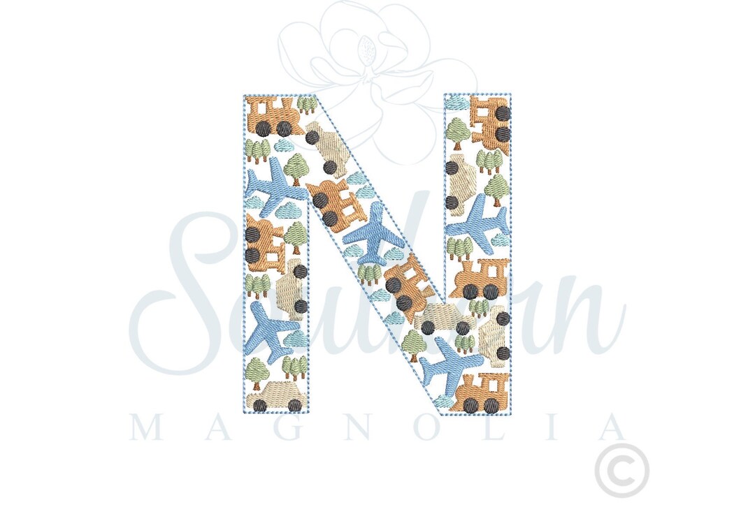 N Cars Planes Trains Alphabet Embroidery Design, Car Embroidery Design ...