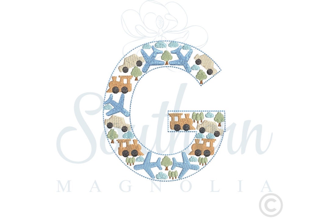 G Cars Planes Trains Alphabet Embroidery Design, Car Embroidery Design ...