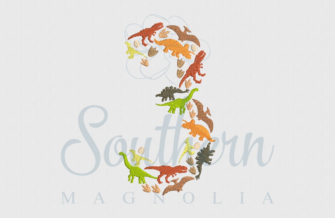 Dinosaur Number 3 Embroidery Design, Dinosaur Birthday Shirt - Etsy