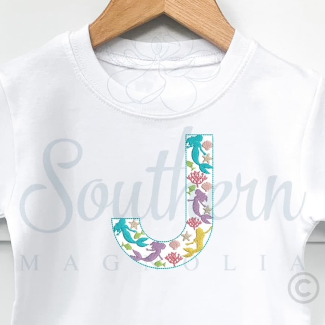 J Mermaid Embroidery Design, Embroidery Font, Mermaid Embroidery ...