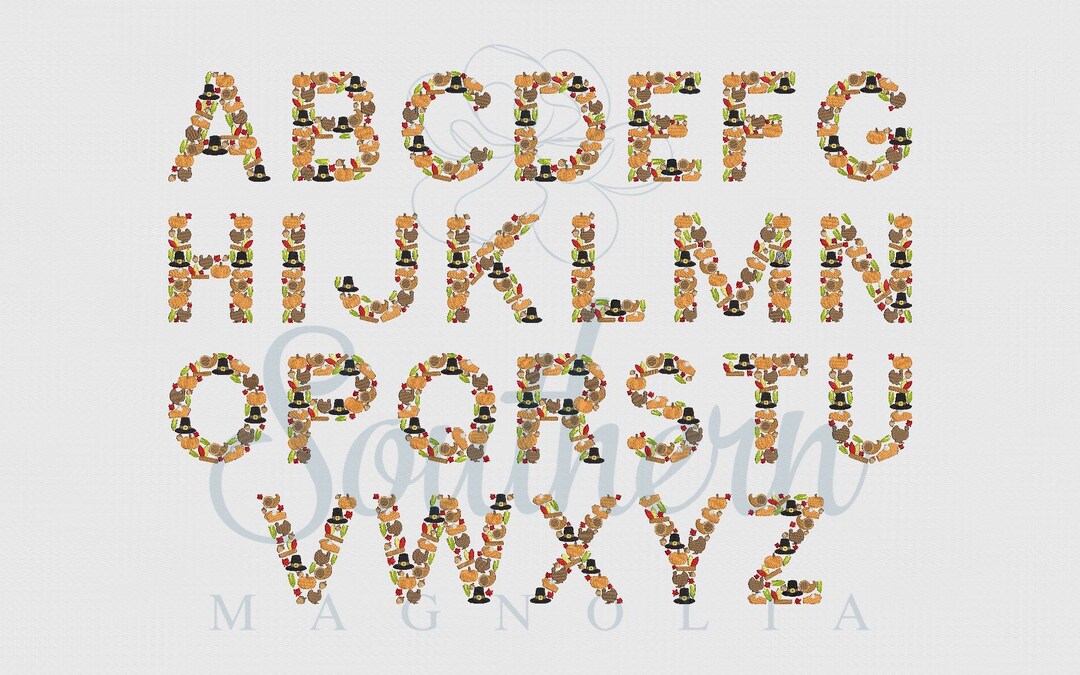 Thanksgiving Alphabet Embroidery Design- Whole Uppercase Alphabet ...