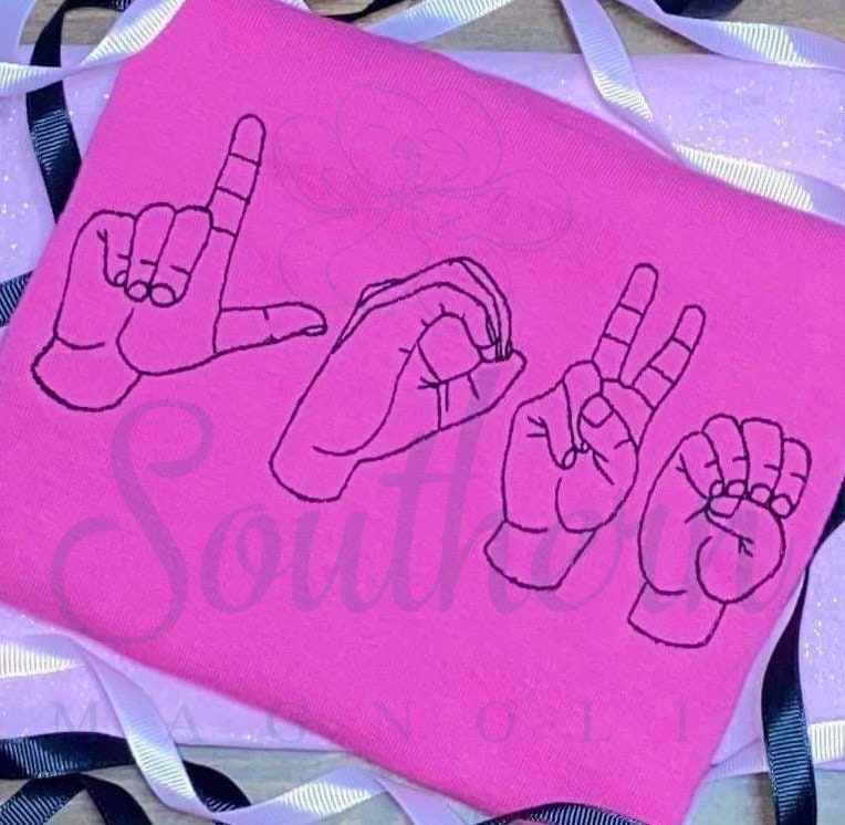 Sign Language LOVE, Bean Stitch Embroidery Design, Vintage Design ...