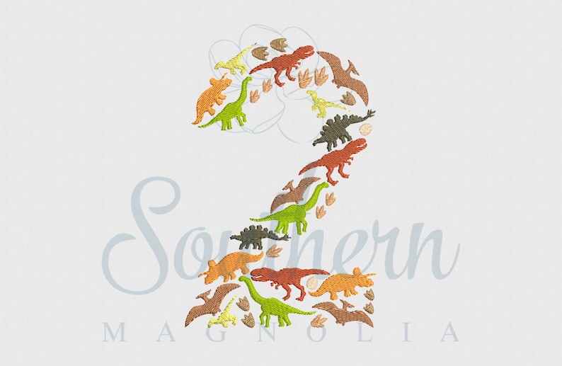 Dinosaur Number 2 Embroidery Design - Etsy