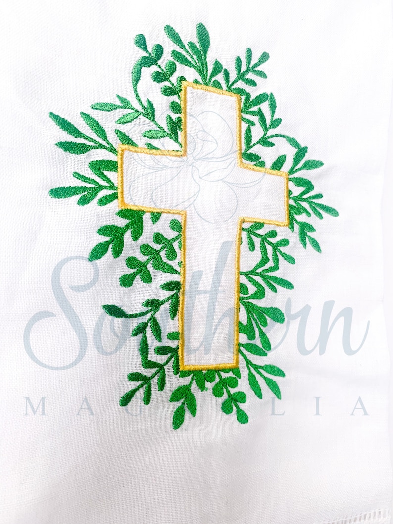 Cross Embroidery Design, Floral Cross Embroidery, Cross Greenery, Cross ...