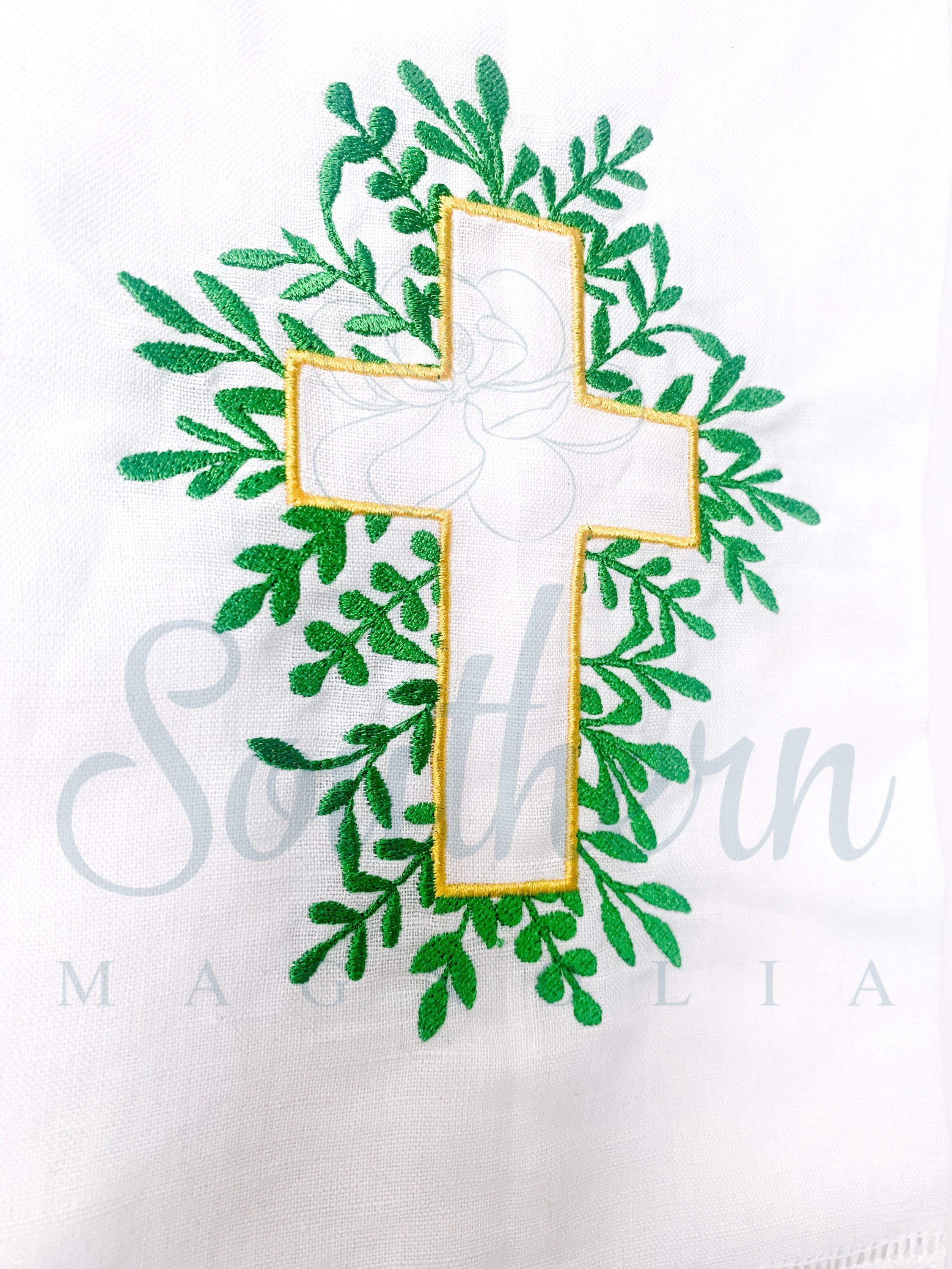 Cross Embroidery Design, Floral Cross Embroidery, Cross Greenery, Cross ...