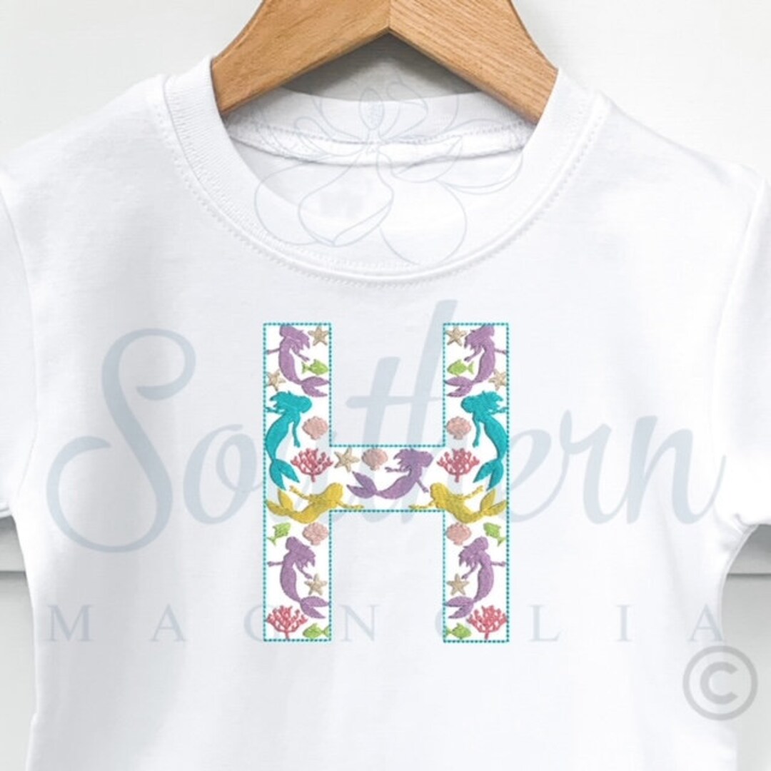 H Mermaid Embroidery Design, Embroidery Font, Mermaid Embroidery ...