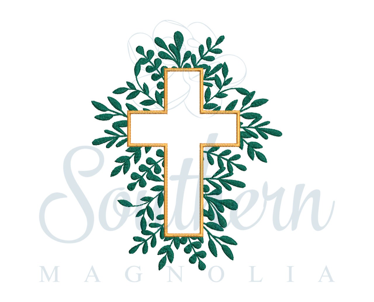 Cross Embroidery Design, Floral Cross Embroidery, Cross Greenery, Cross ...