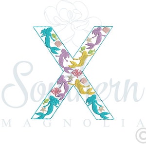 X Mermaid Embroidery Design, Embroidery Font, Mermaid Embroidery ...