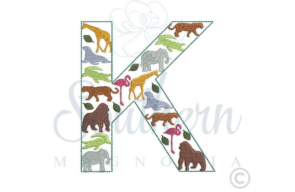 K Zoo Alphabet Embroidery Design Zoo Embroidery Font Safari - Etsy