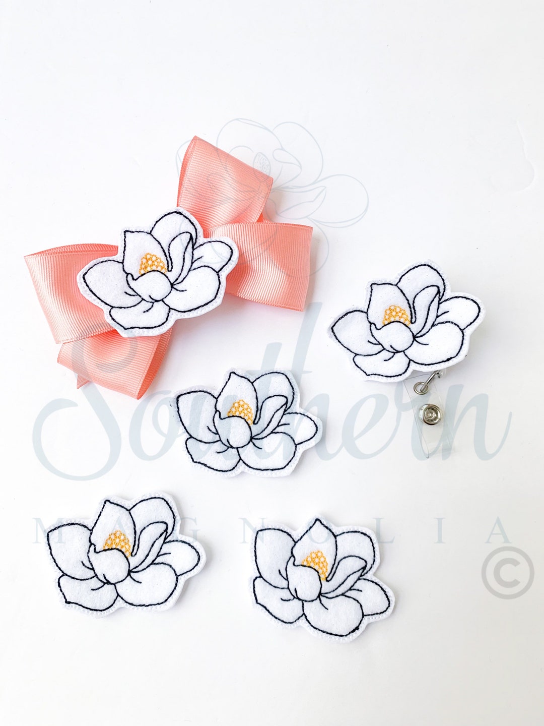 Magnolia Feltie Embroidery Design, Bean Stitch Outline, Magnolia ...