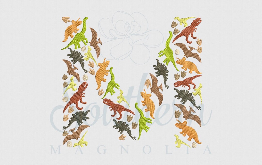 M Dinosaur Embroidery Design | Dinosaur Alphabet, Dinosaur Embroidery ...