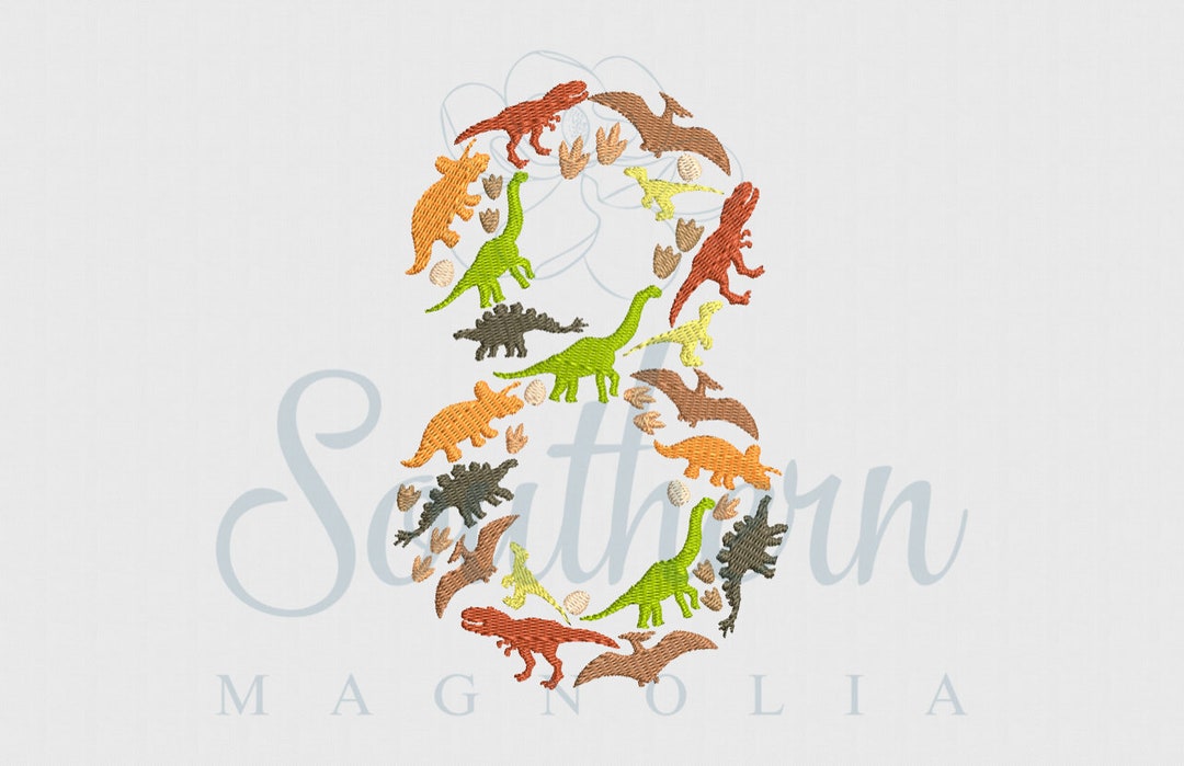 Dinosaur Number 8 Embroidery Design - Etsy