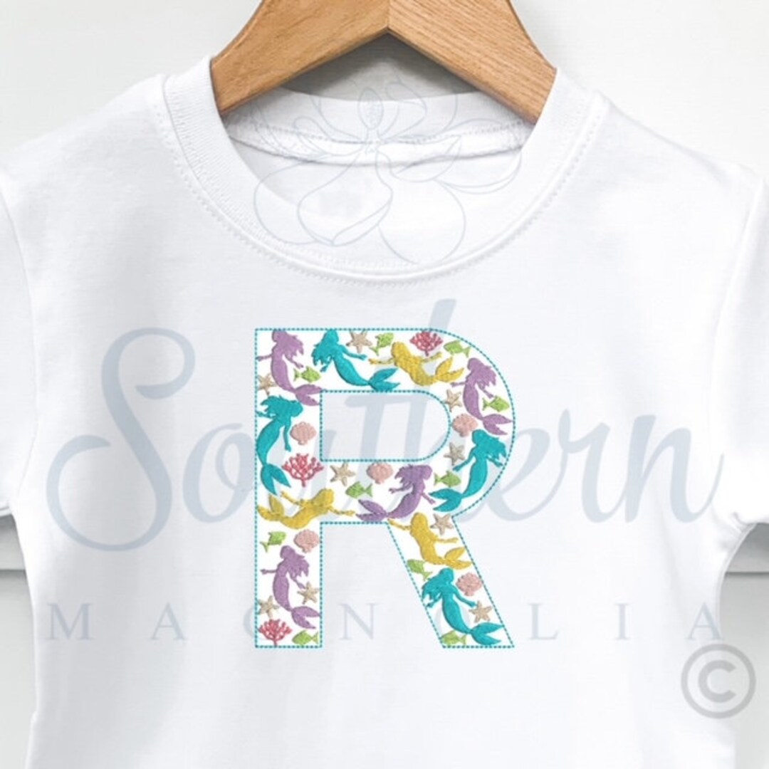 R Mermaid Embroidery Design, Embroidery Font, Mermaid Embroidery ...