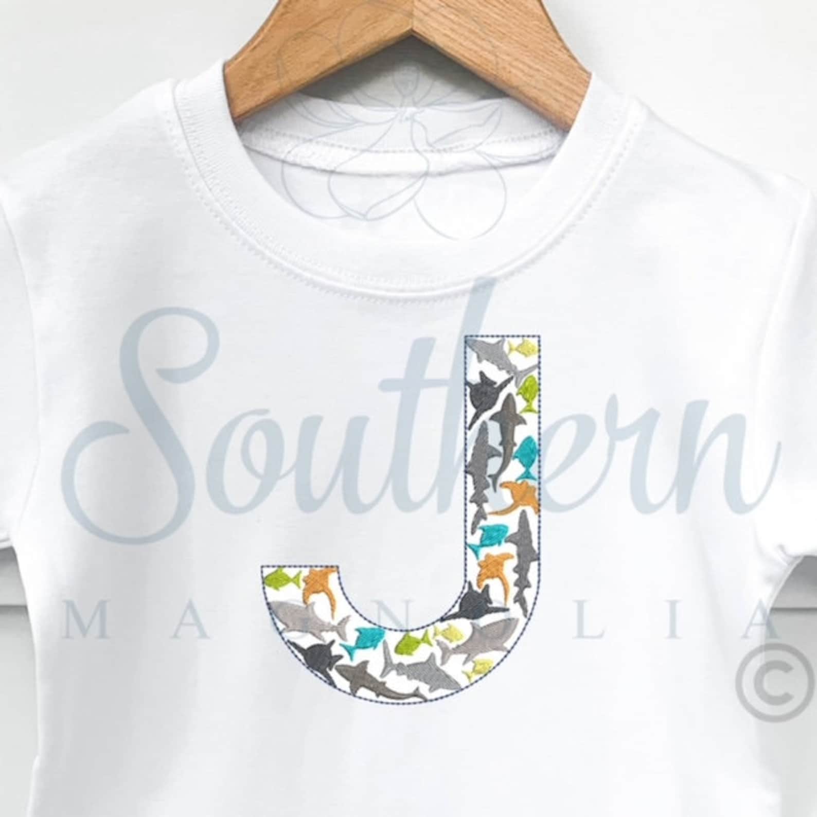 J Shark Alphabet Embroidery Design Sea Creatures Embroidery - Etsy