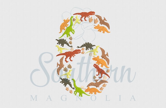 Dinosaur Number 6 Embroidery Design | Etsy