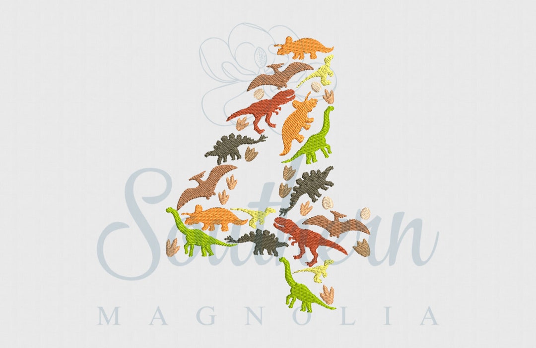 Dinosaur Number 4 Embroidery Design - Etsy
