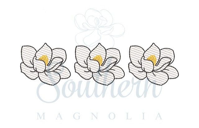 Magnolia Sketch Fill Trio Embroidery Design, Magnolia Embroidery ...