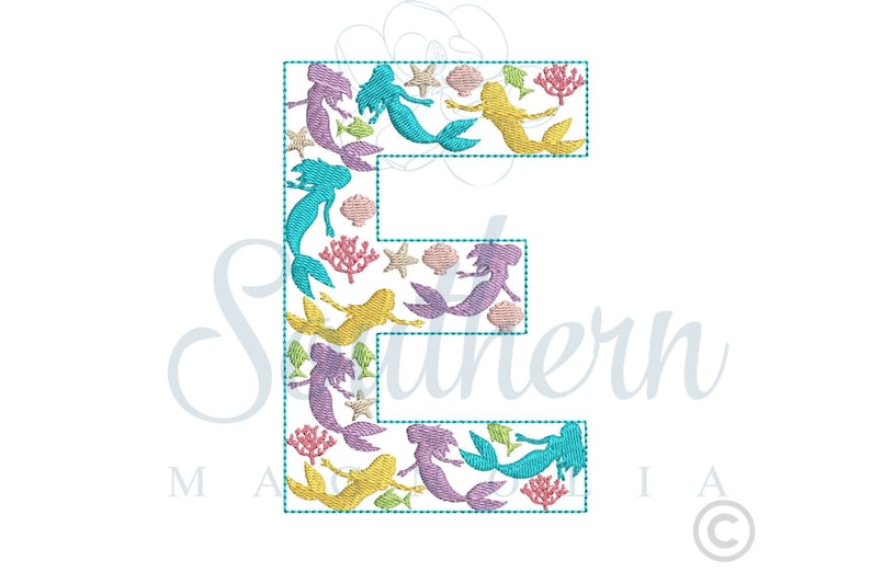 E Mermaid Embroidery Design, Embroidery Font, Mermaid Embroidery ...