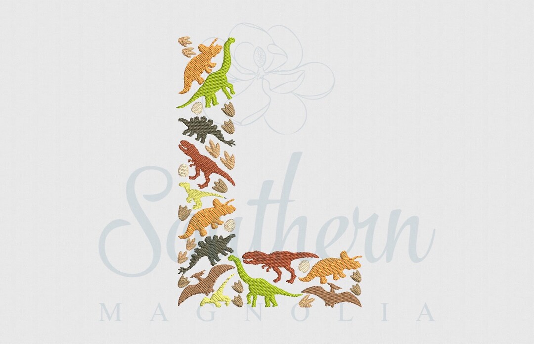 L Dinosaur Embroidery Design | Dinosaur Alphabet, Dinosaur Embroidery ...