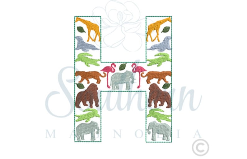 H Zoo Alphabet Embroidery Design, Zoo Embroidery Font, Safari ...