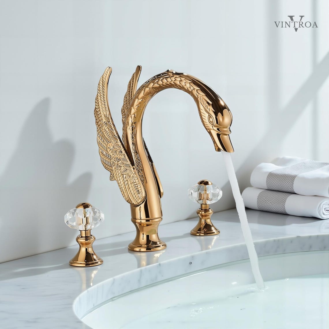 Crystal Handles Gold Swan Faucet , Luxury 3 Hole Bathroom Basin Tap - Etsy