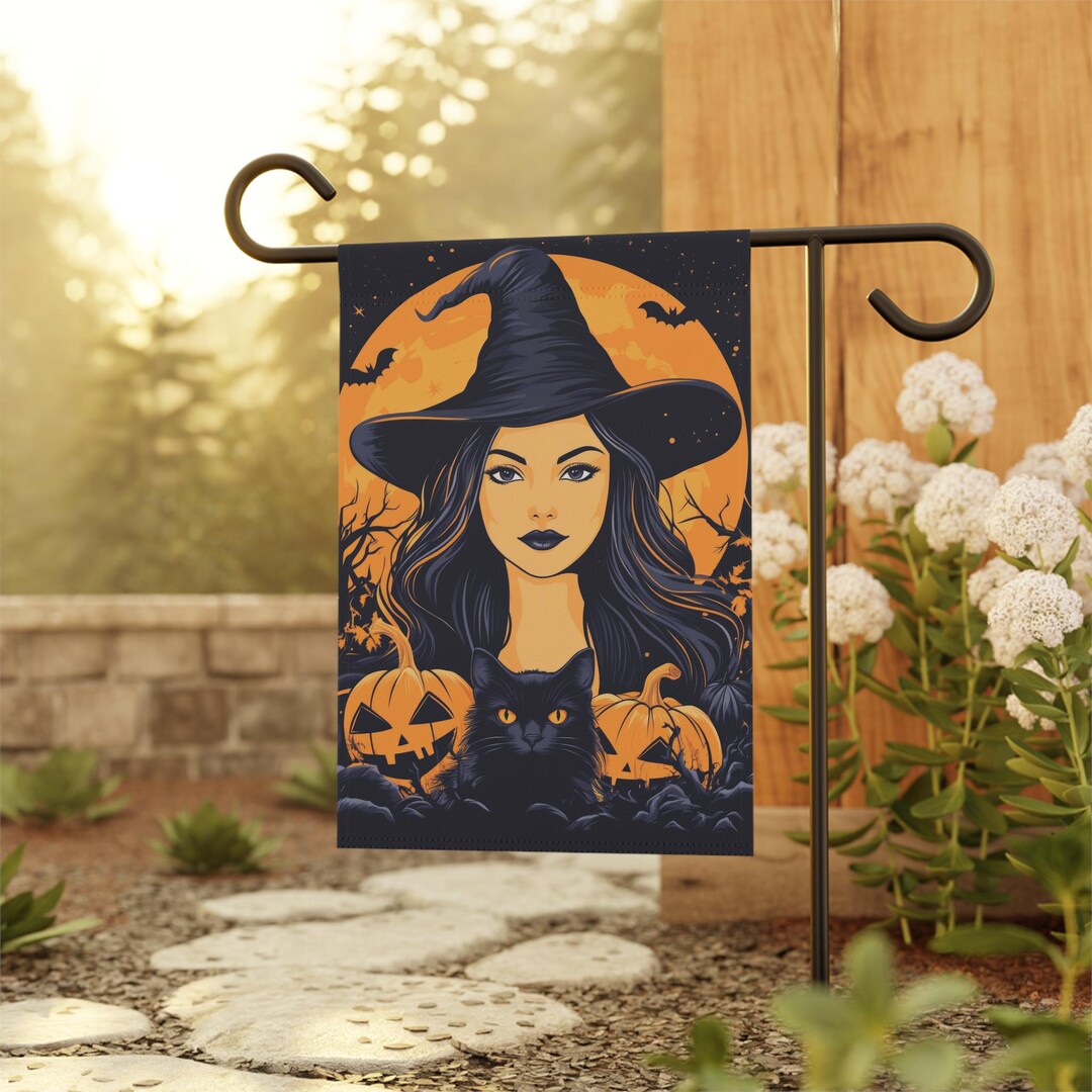 Halloween Garden Banner: Spooky Witch & Cat Fall Decor - Etsy